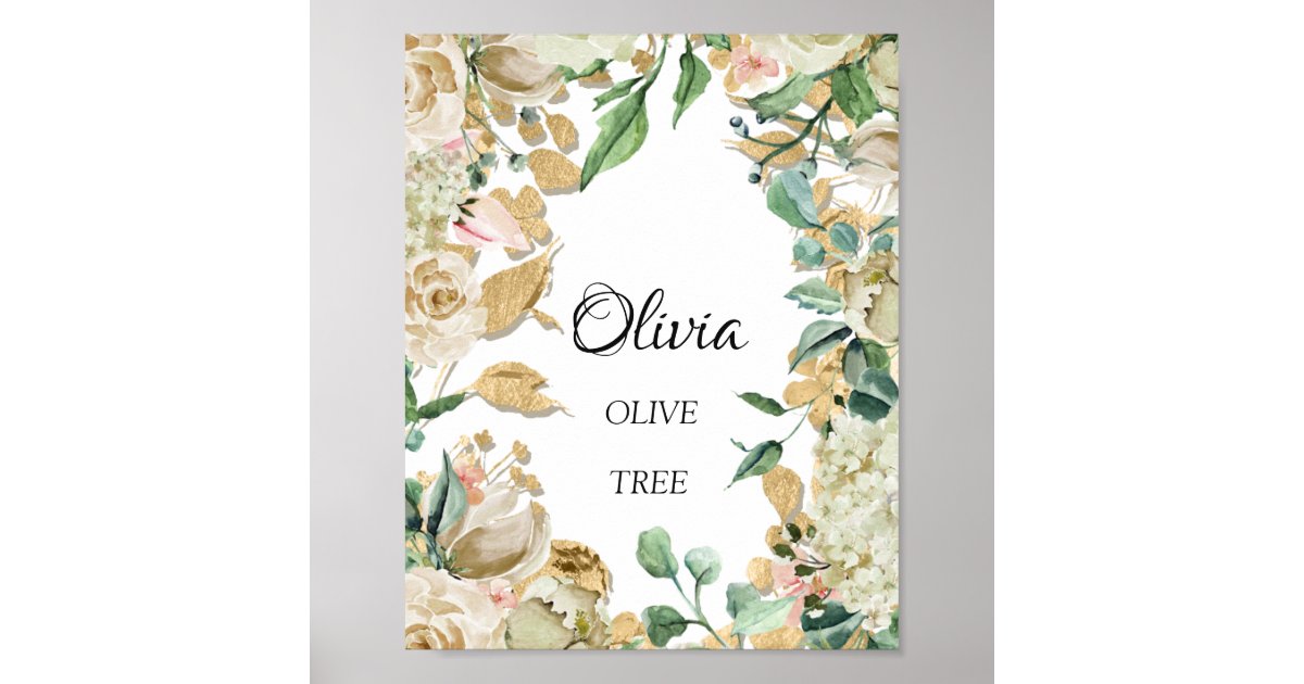 Olive Name Meaning Floral Bridal Birthday Gift Poster | Zazzle
