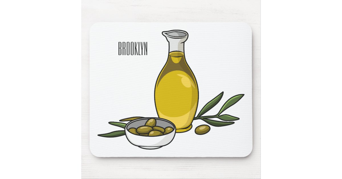 Olive oil cartoon illustration mouse pad | Zazzle