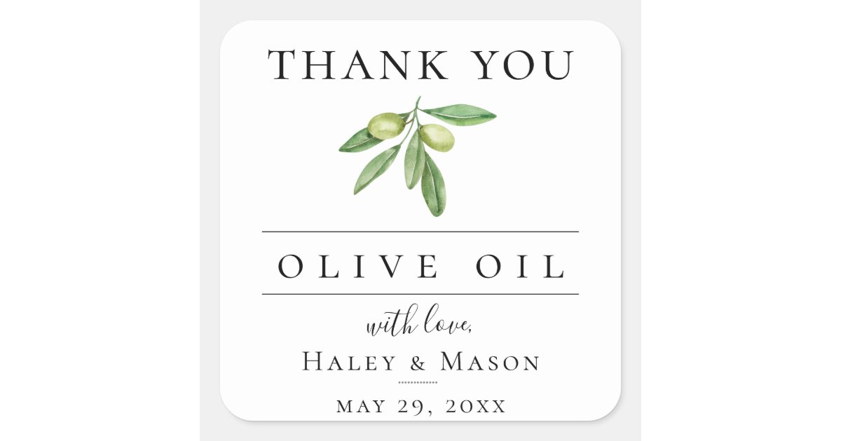 Olive Oil Favor Thank You Square Sticker | Zazzle