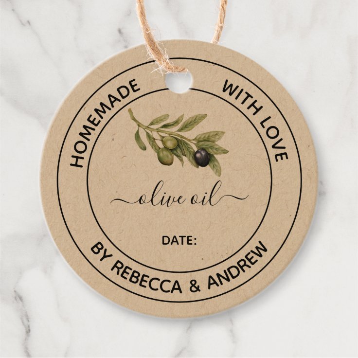 Olive Oil Kraft Colour with Vintage Illustration Favor Tags | Zazzle