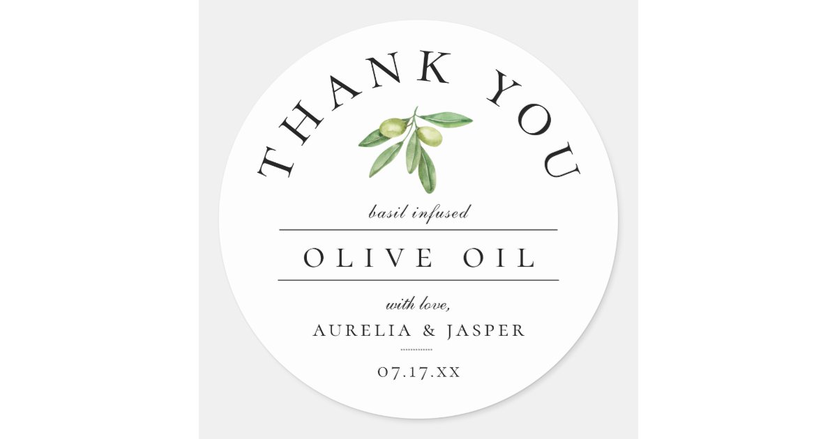 Olive Oil Thank You Favor Classic Round Sticker | Zazzle