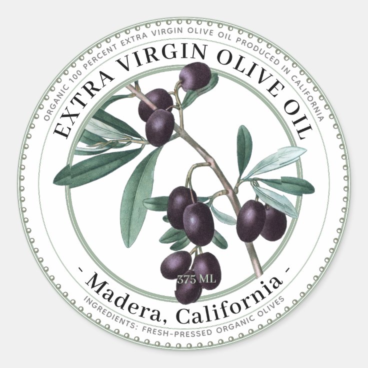 Olive Oil with Vintage Olive Illustration Sticker | Zazzle