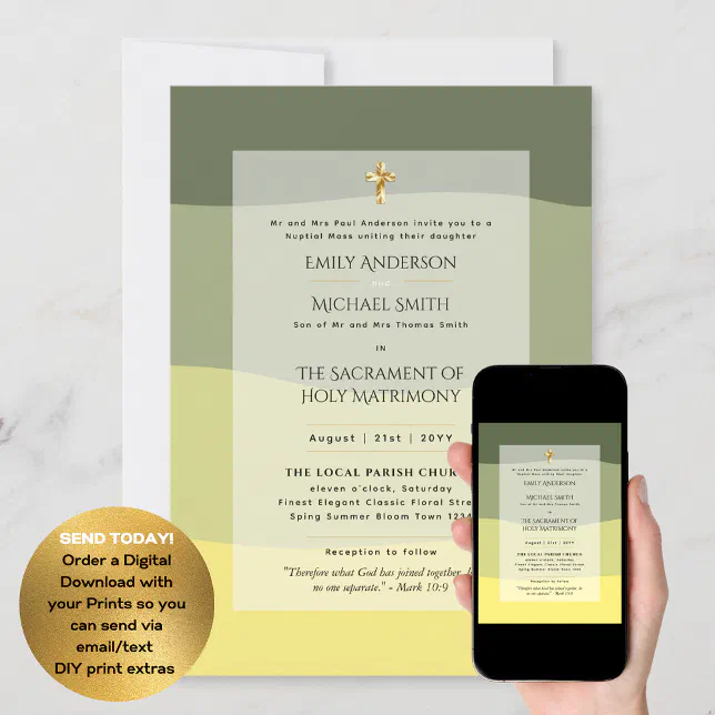 Olive Sage Catholic Nuptial Mass Wedding Invitation | Zazzle