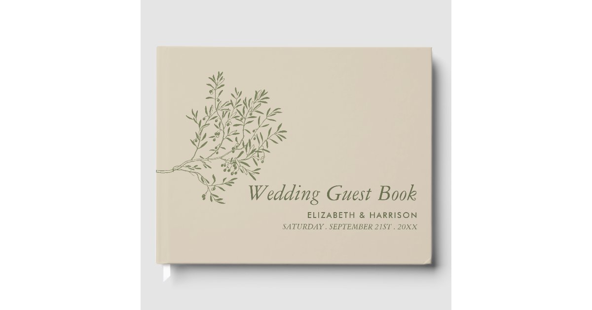 Olive Tree Branch, Rustic & Minimalistic Wedding Guest Book | Zazzle