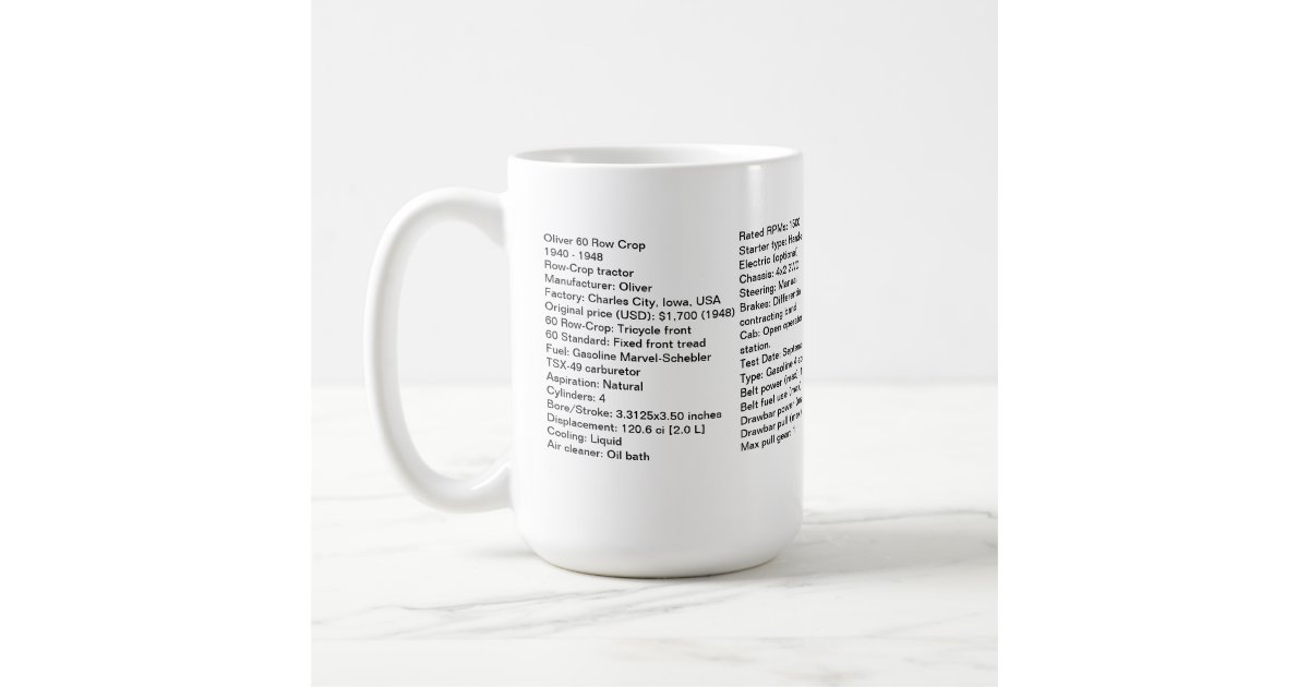 Oliver 60 Row Crop Mug With Tractor Specs! | Zazzle