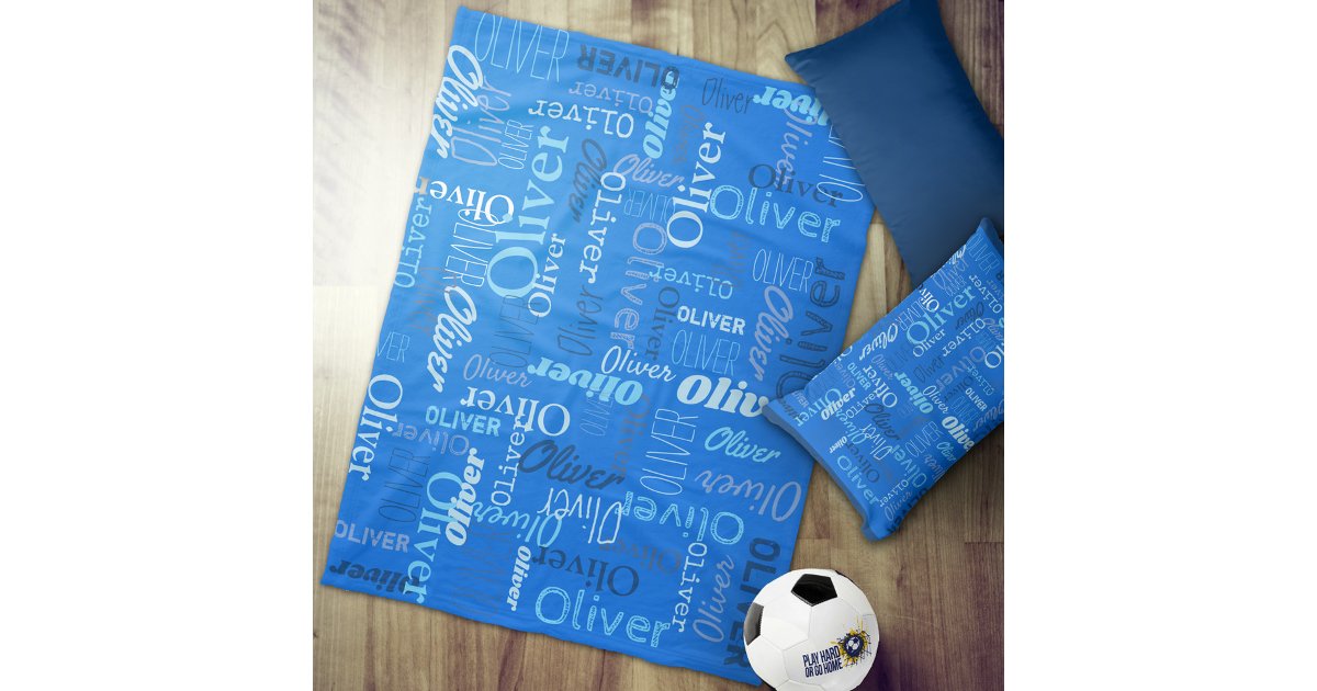 Oliver personalized name shades of blue fleece blanket | Zazzle