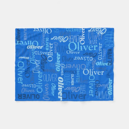 Oliver personalized name shades of blue fleece blanket | Zazzle