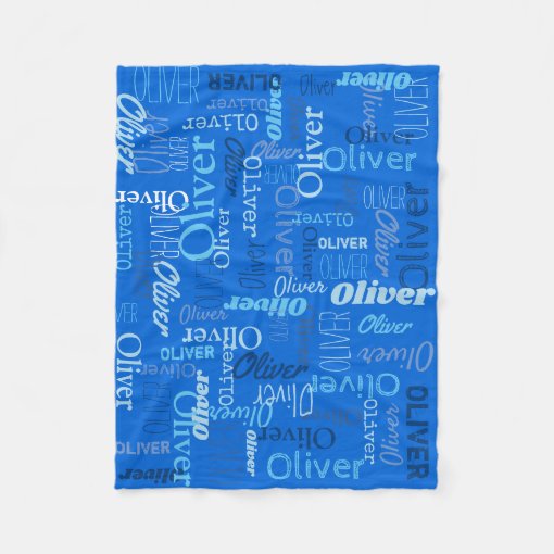 Oliver personalized name shades of blue fleece blanket | Zazzle