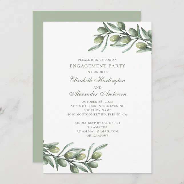 Olives. Italian engagement party. Summer botanical Invitation | Zazzle