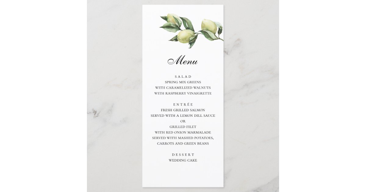 Olives menu. Italian wedding. Green dinner menu | Zazzle