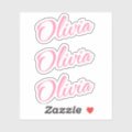 Olivia Decorative Name in Pink x3 Sticker | Zazzle