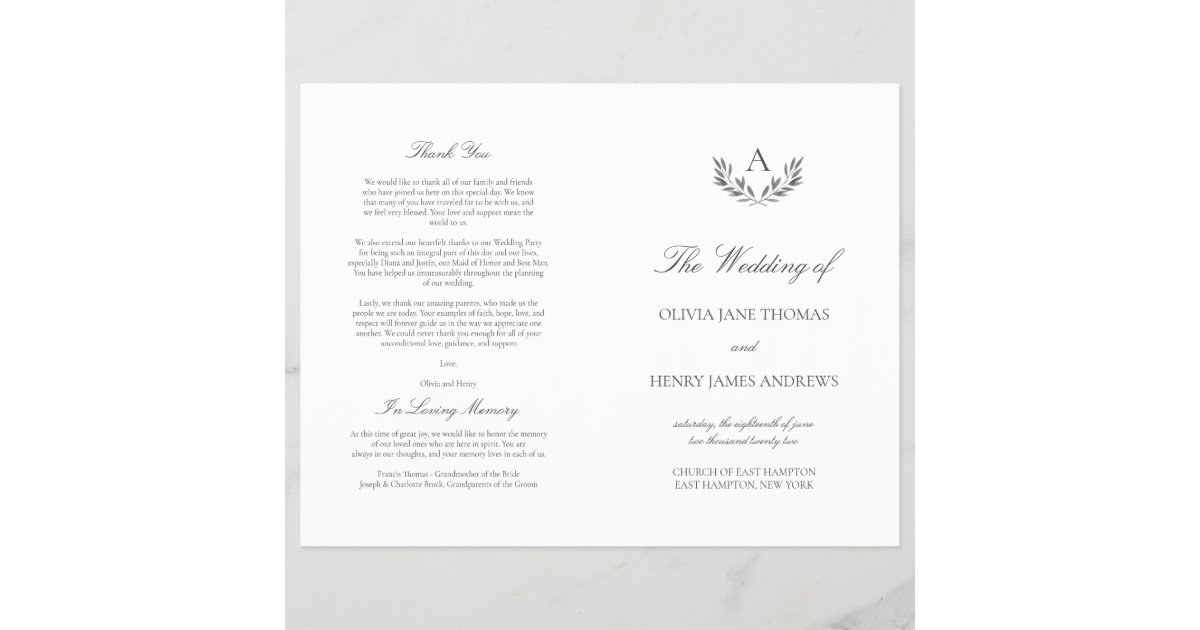 Olivia Elegant Silver Folded Wedding Program | Zazzle
