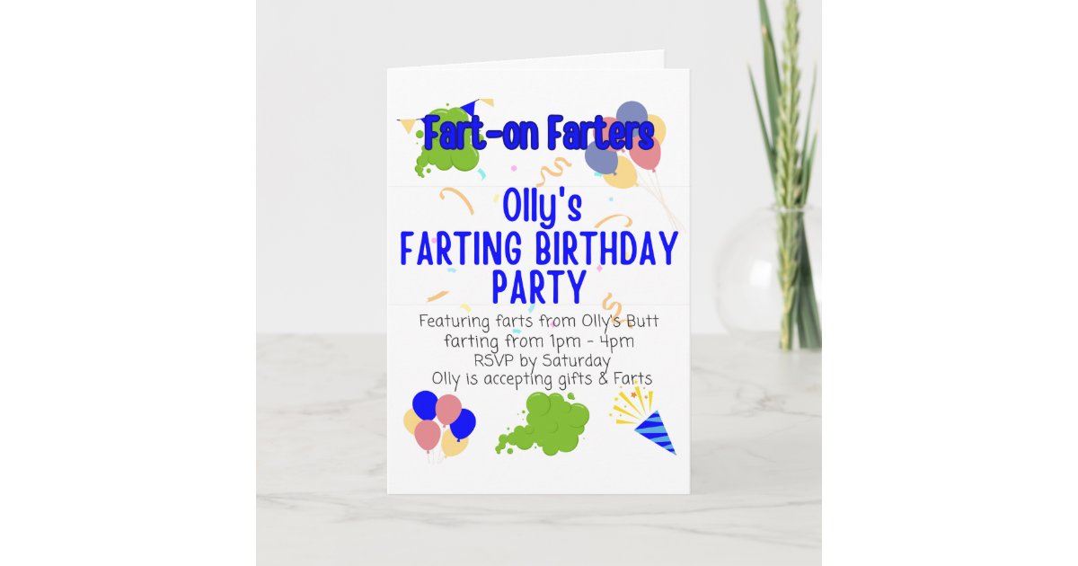 Olly's Farting Birthday Party Card | Zazzle