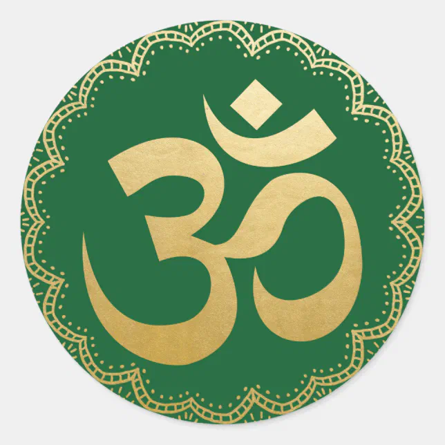 Om HIndu Meditation Symbol Yoga Faux Gold Green Classic Round Sticker ...
