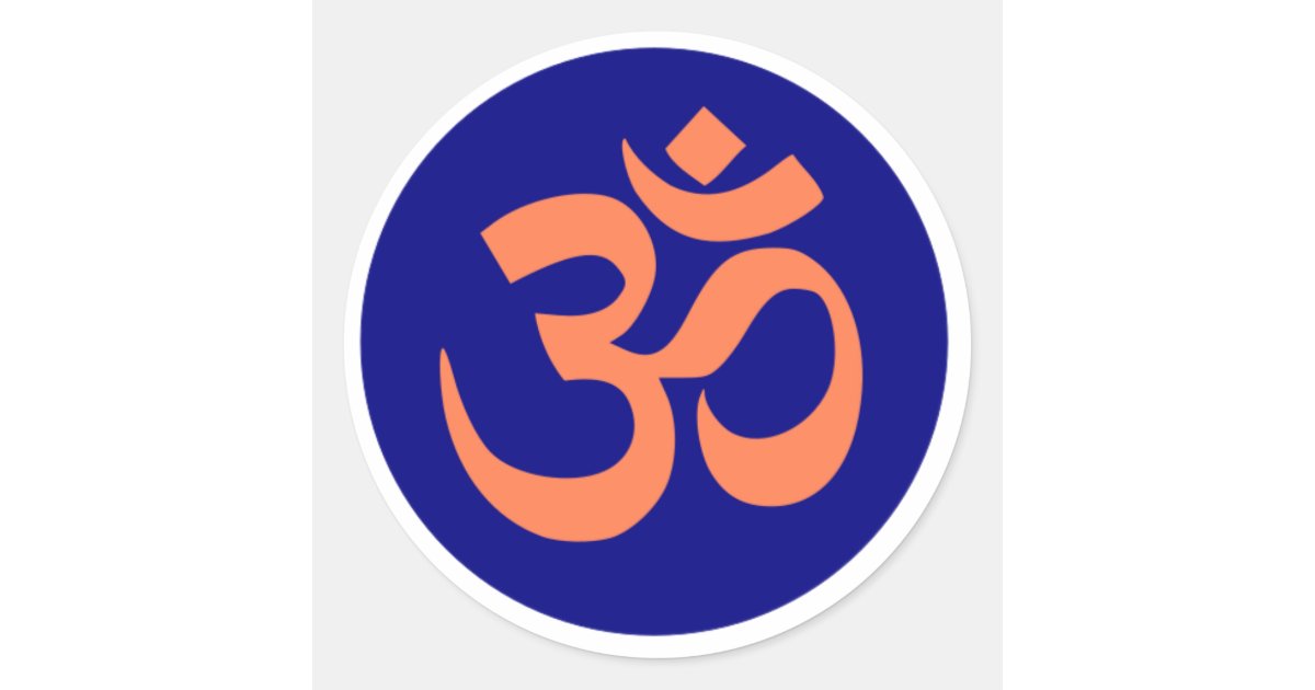 Om or Aum symbol in navy blue and coral color Classic Round Sticker ...