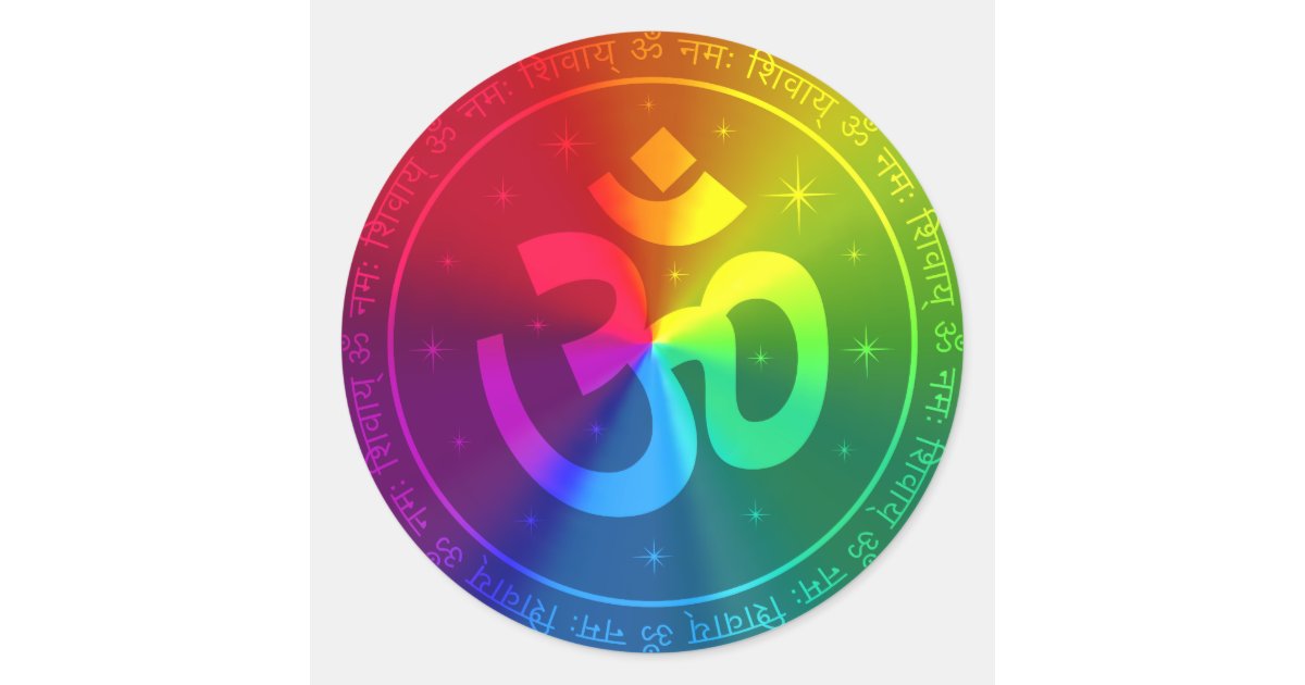 Om Rainbow Design Classic Round Sticker | Zazzle