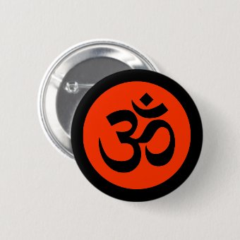 Om Symbol on Black and Orange Badge Button | Zazzle