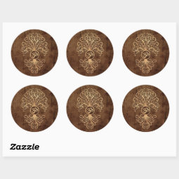 Om Tree with Wood Grain Effect Classic Round Sticker | Zazzle