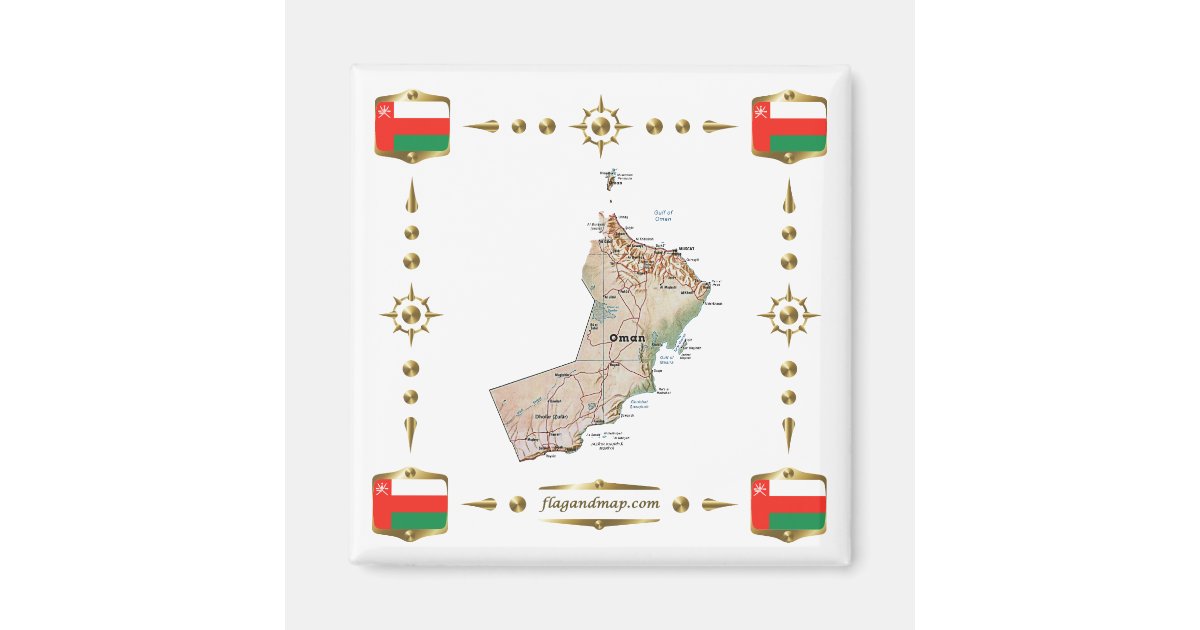 Oman Map + Flags Magnet | Zazzle
