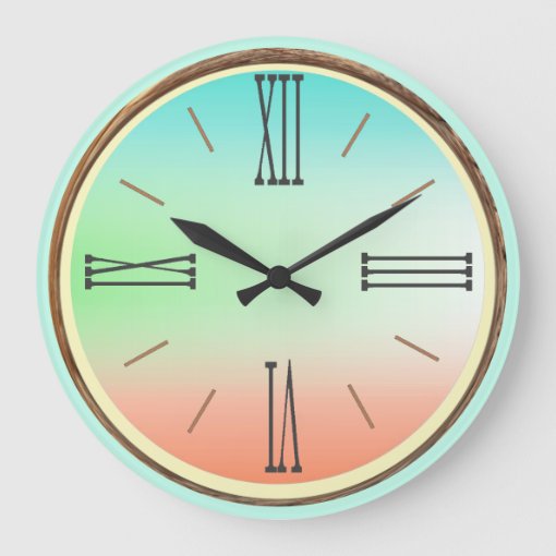Ombre Aqua, Green, Coral Large Clock | Zazzle