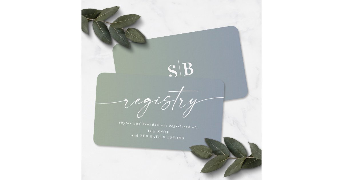 Ombre Blue & Green Wedding Shower Gift Registry Enclosure Card | Zazzle
