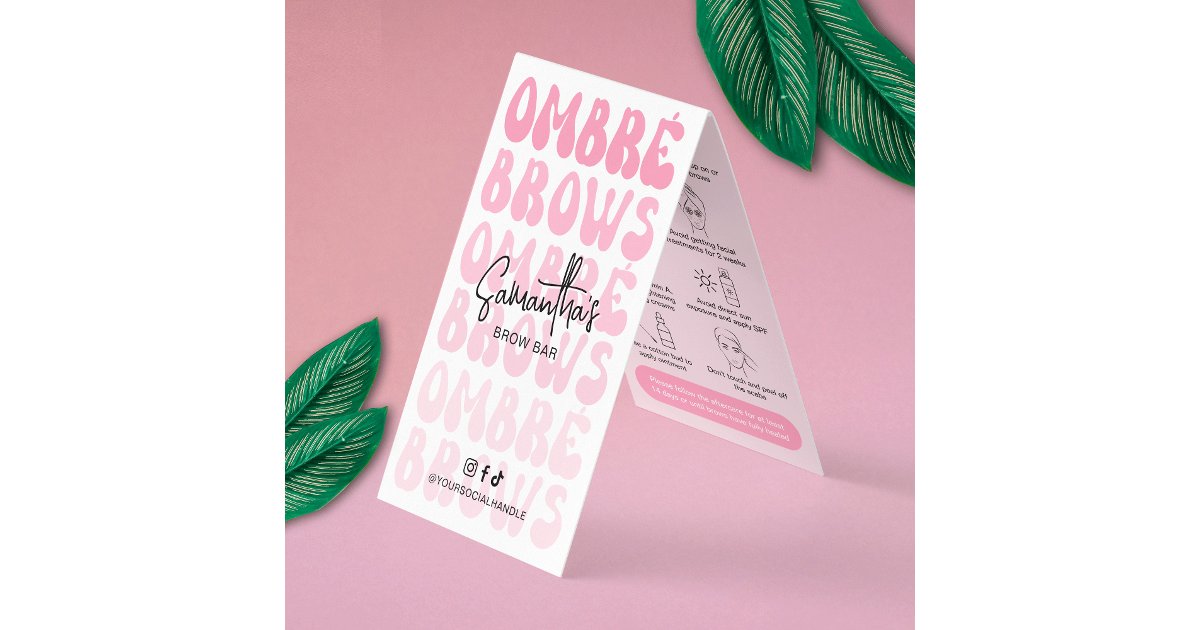 Ombré Brows After Care Retro Pink Logo Powder Brow Business Card | Zazzle