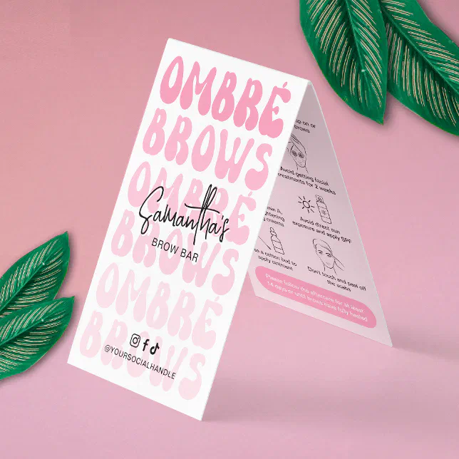Ombré Brows After Care Retro Pink Logo Powder Brow Business Card | Zazzle