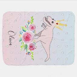 Ombre Girls T-Rex Princess Dinosaur Flowers & Name Swaddle Blanket | Zazzle