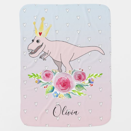 Ombre Girls T-Rex Princess Dinosaur Flowers & Name Swaddle Blanket ...