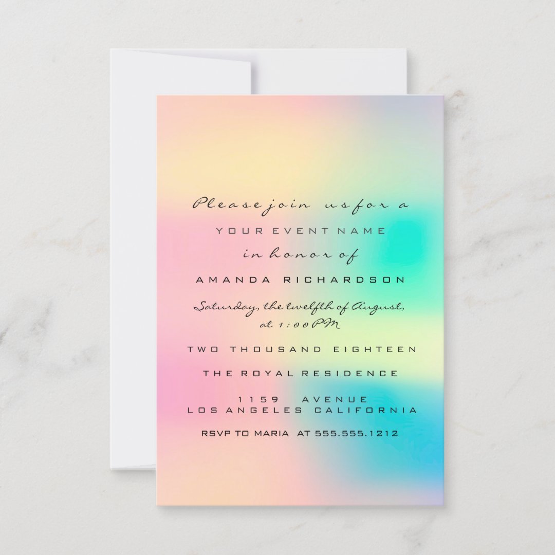 Ombre Holographic Pastel Bridal Sweet 16th Invitation | Zazzle