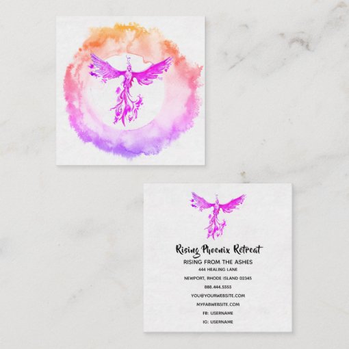 Ombre Hot Pink Flame Phoenix Rings of Fire Square Business Card | Zazzle