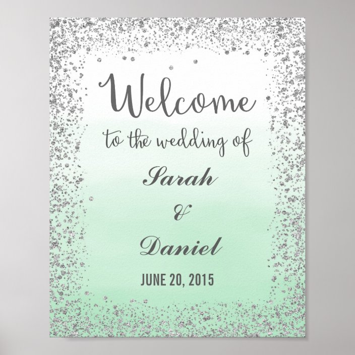 Ombre Mint and Silver Welcome Poster Print | Zazzle.com