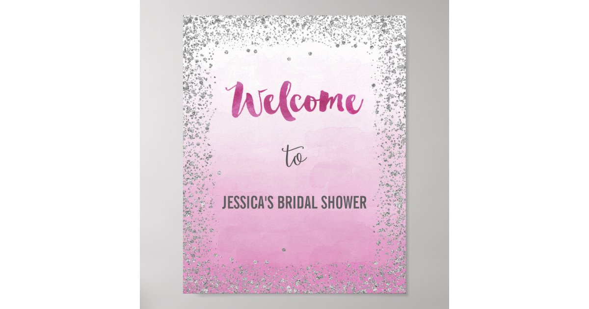 Ombre Pink and Silver Welcome Poster Print | Zazzle