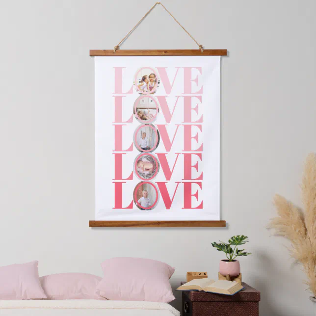 Ombre Pink LOVE photo Valentines Day Hanging Tapestry | Zazzle