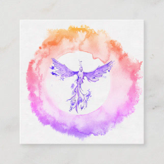 Ombre Pink Peach Flame Phoenix Rings of Fire Square Business Card | Zazzle