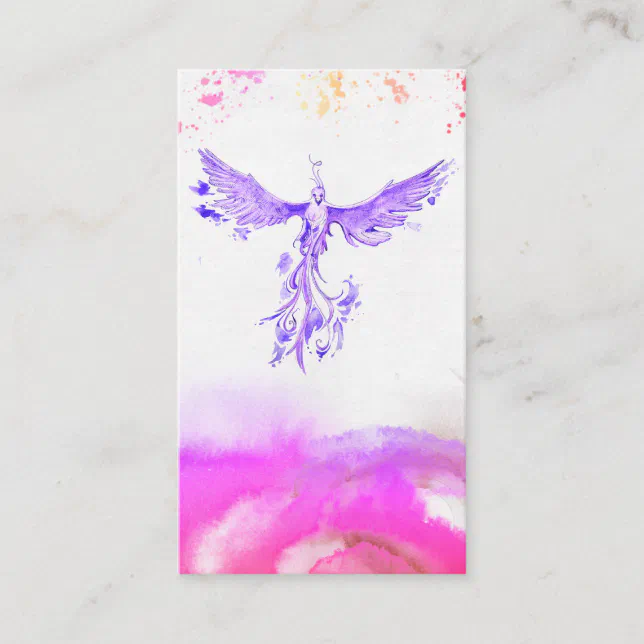 Ombre Pink Violet Peach Feathers Phoenix Business Card | Zazzle