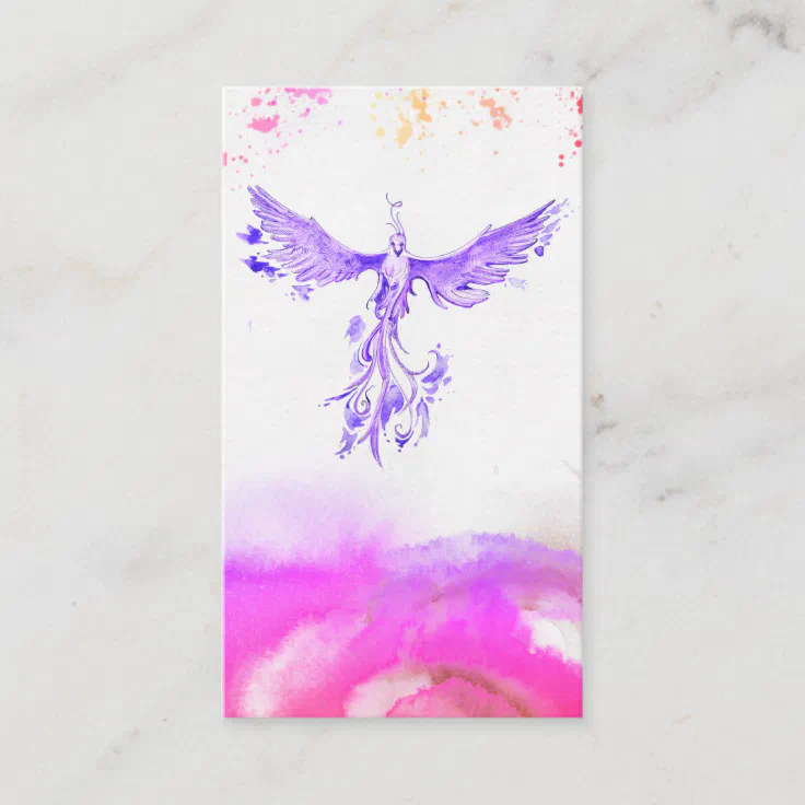 Ombre Pink Violet Peach Feathers Phoenix Business Card | Zazzle