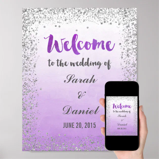 Ombre Purple and Silver Welcome Poster Print | Zazzle