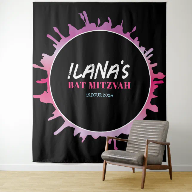 Ombre Splatter Bat Bar Mitzvah Photo-Op Backdrop | Zazzle