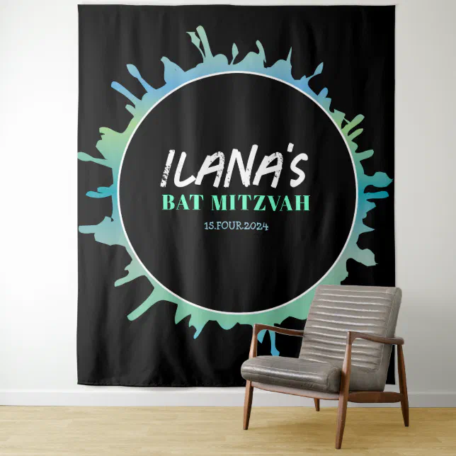Ombre Splatter Bat Bar Mitzvah Photo-Op Backdrop | Zazzle