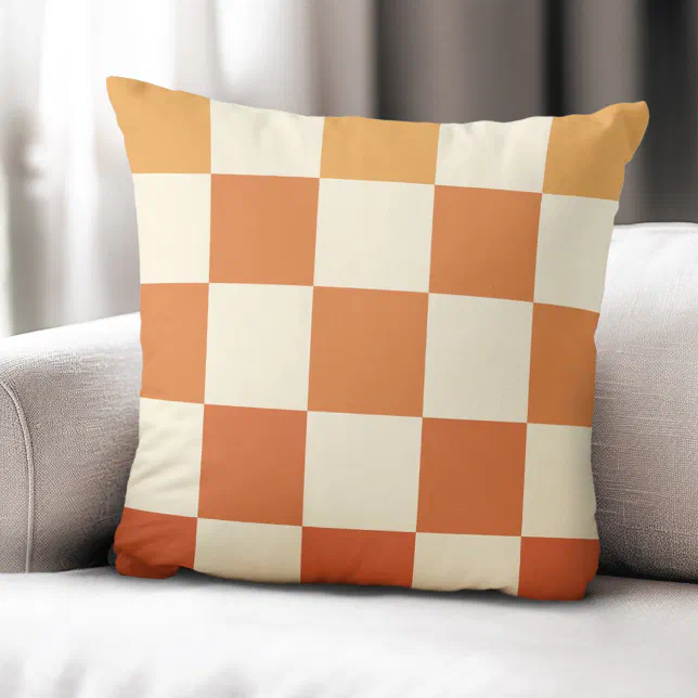 Ombre terracotta checkers checkered pattern throw pillow | Zazzle