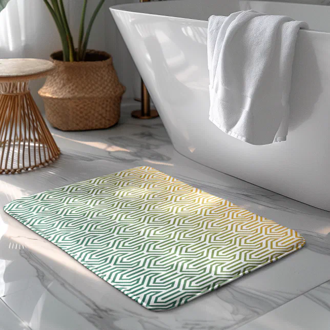 Ombre-themed Turquoise Yellow Art Deco Pattern Bath Mat | Zazzle