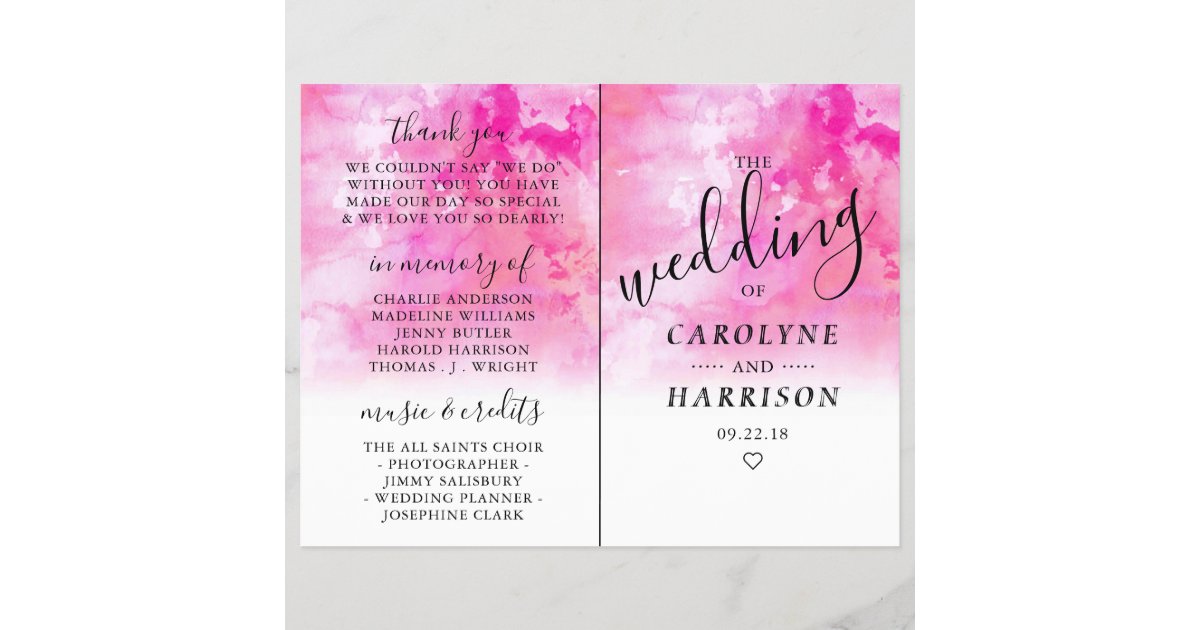 Ombre Watercolor Wedding Bi-fold Programs - Pink | Zazzle
