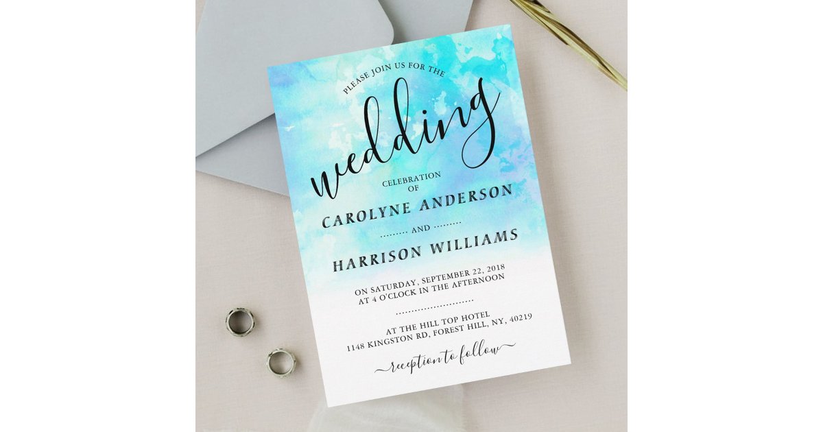 Ombre Watercolor Wedding Invitation - Blue | Zazzle
