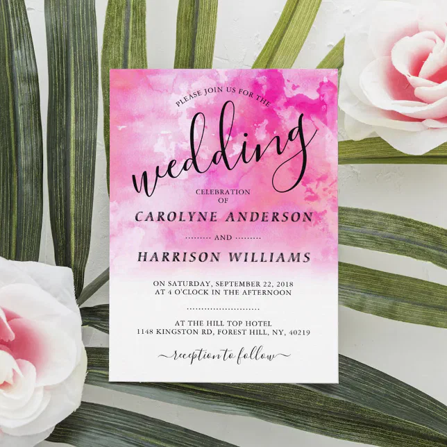 Ombre Watercolor Wedding Invitation - Pink | Zazzle