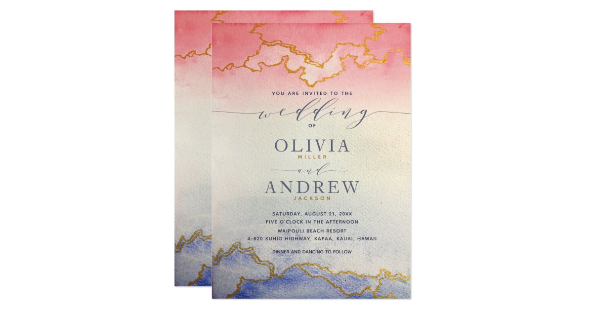Ombre Watercolor Wedding Pink and Blue Invitation | Zazzle.com