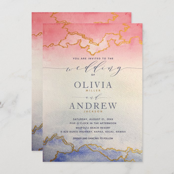 Ombre Watercolor Wedding Pink and Blue Invitation | Zazzle.com