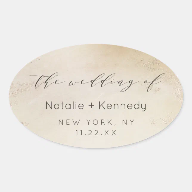 Ombre Yellow Gold Frosted Foil Watercolor Wedding Oval Sticker | Zazzle