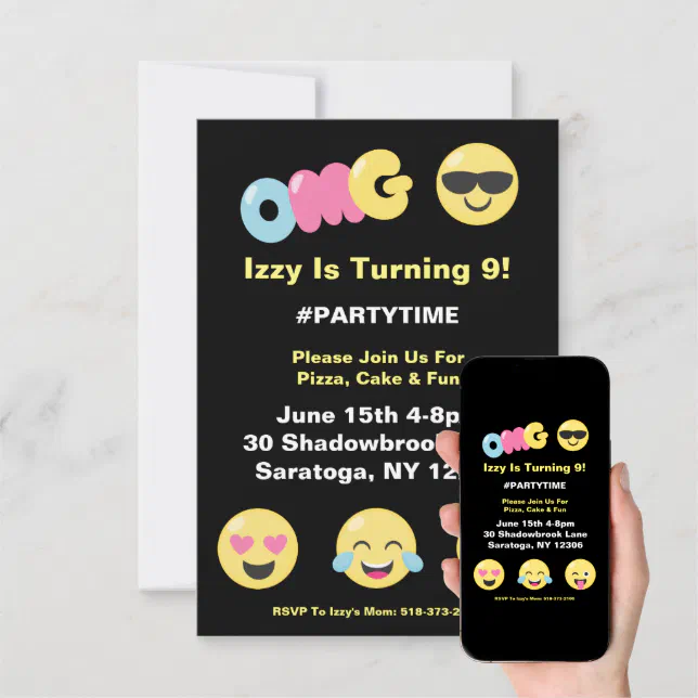 OMG Emoji Lover Birthday Invitation | Zazzle