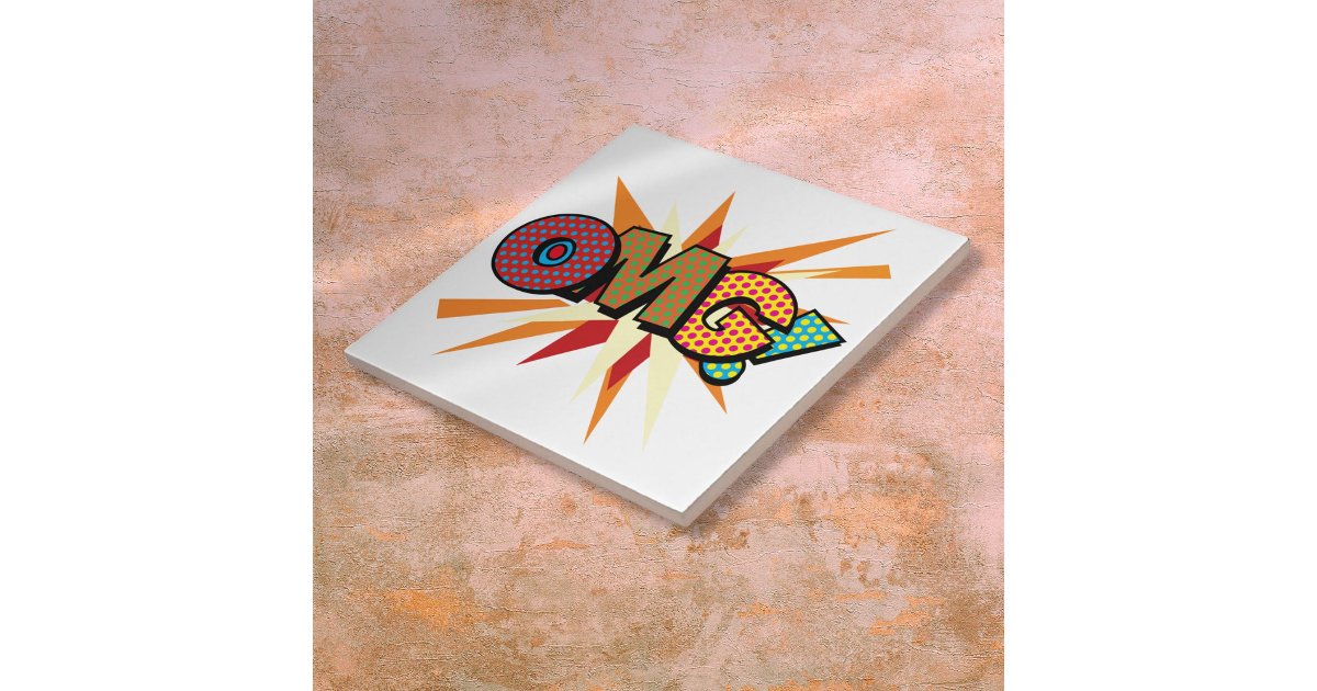 OMG Fun Colorful Comic Book Pop Art Ceramic Tile | Zazzle